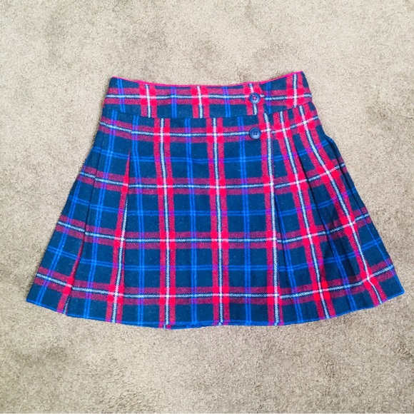 Mini Boden Bottoms Boden Girls Tartan Red White Blue Plaid Pleated Skirt Size 9y Msrp 49